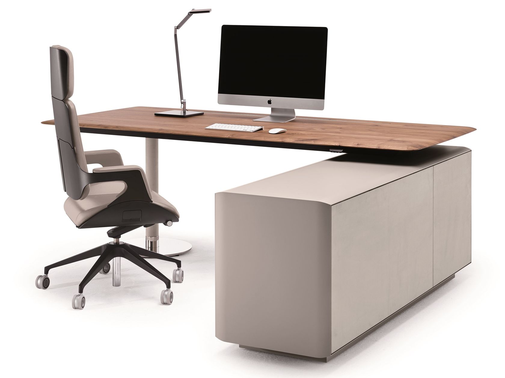 S100 DESK Height-adjustable L-shaped office desk with shelves By YOMEI ...