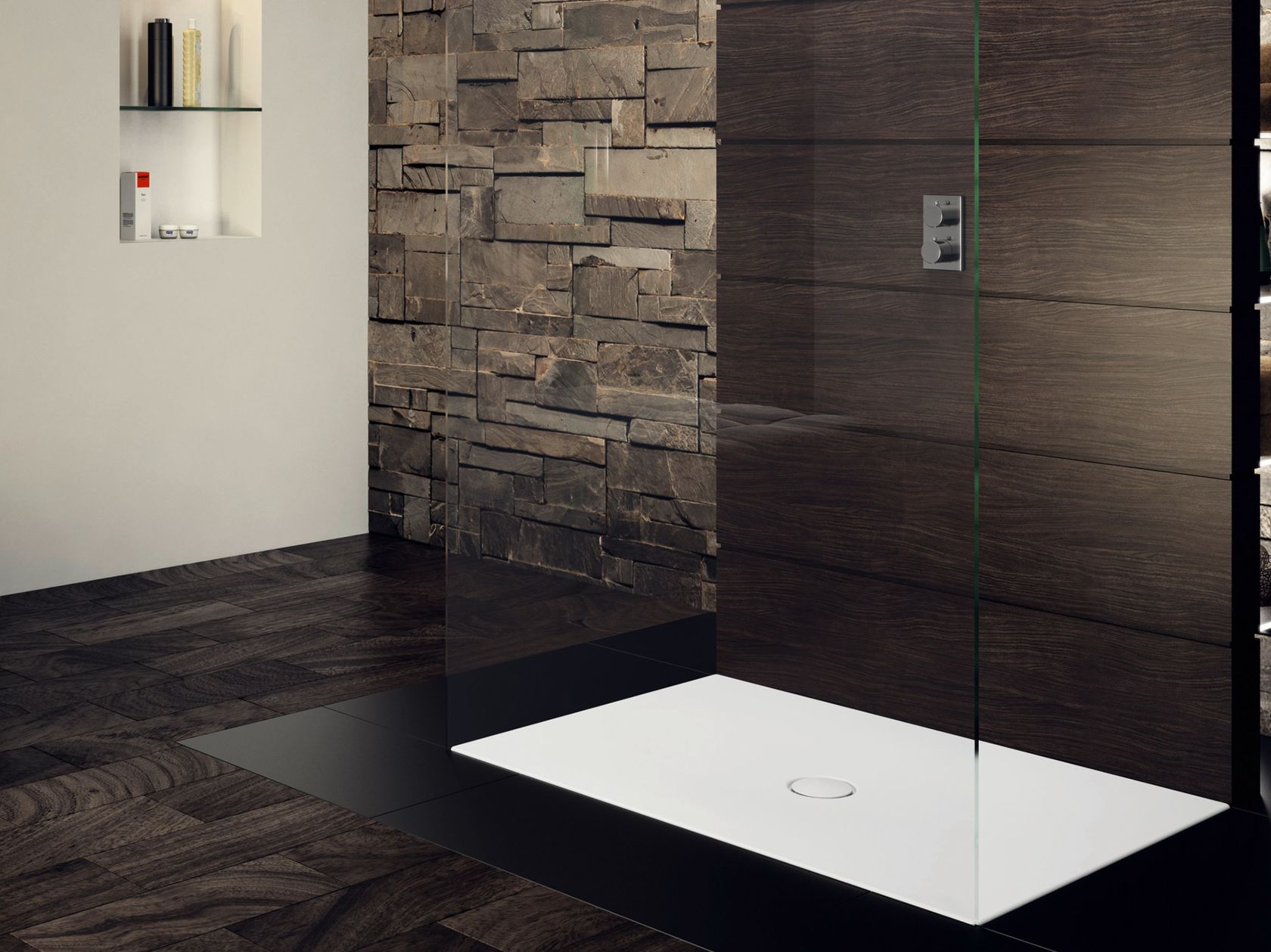 Flush fitting rectangular enamelled steel shower tray SCONA By Kaldewei