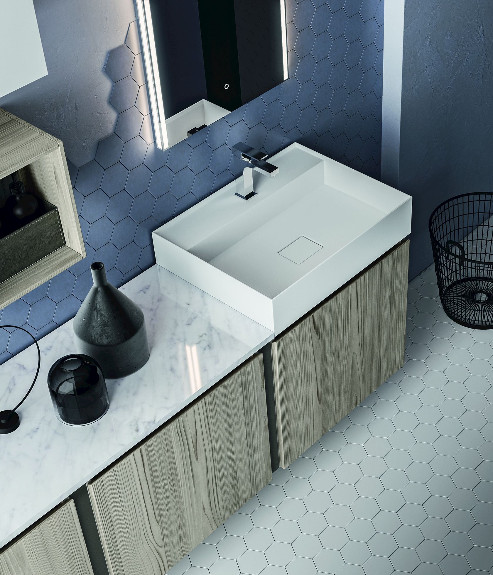 SEGNO | Mobile lavabo con pensile Collezione Segno By Cerasa