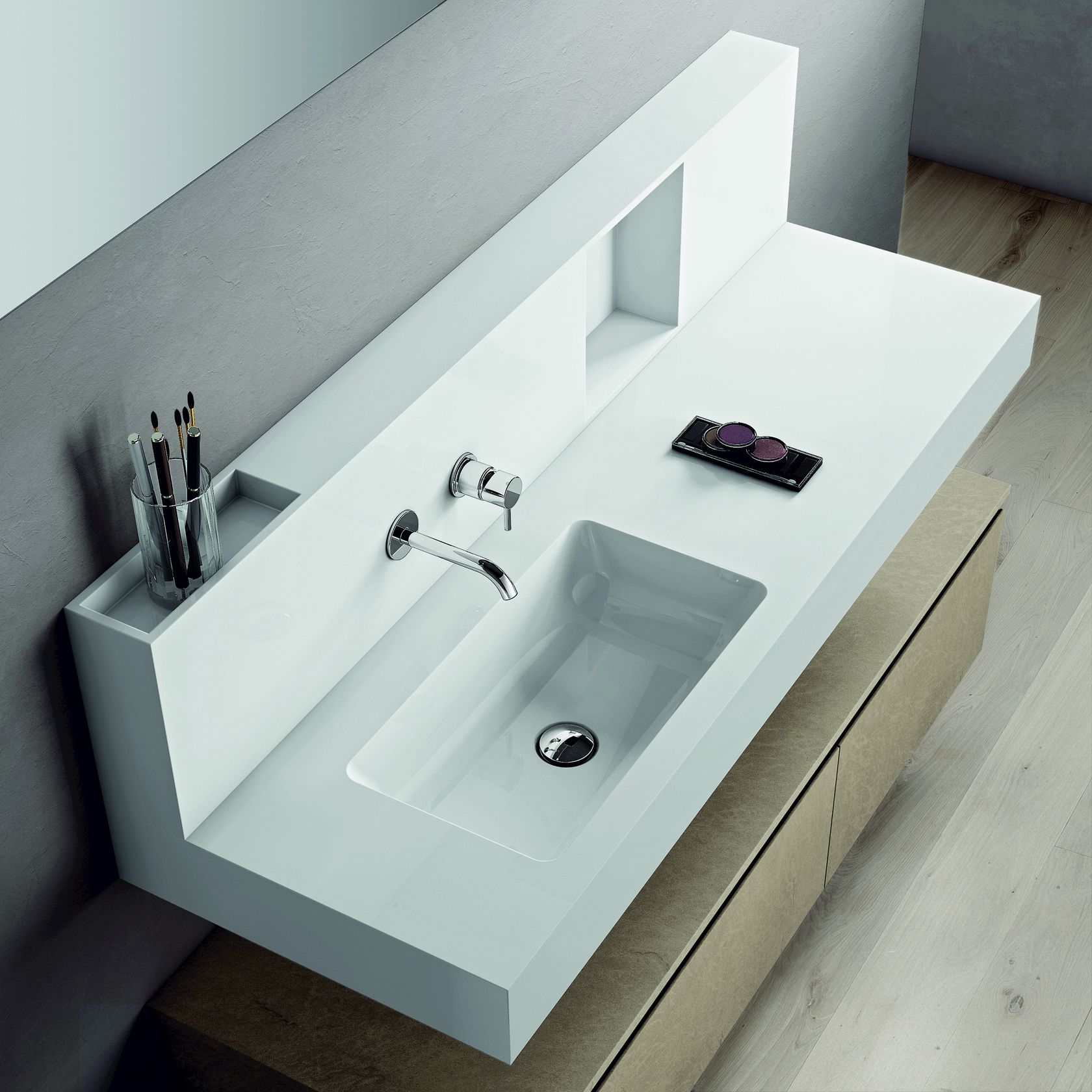 SEGNO Mobile lavabo sospeso in derivati del legno con cassetti By Cerasa