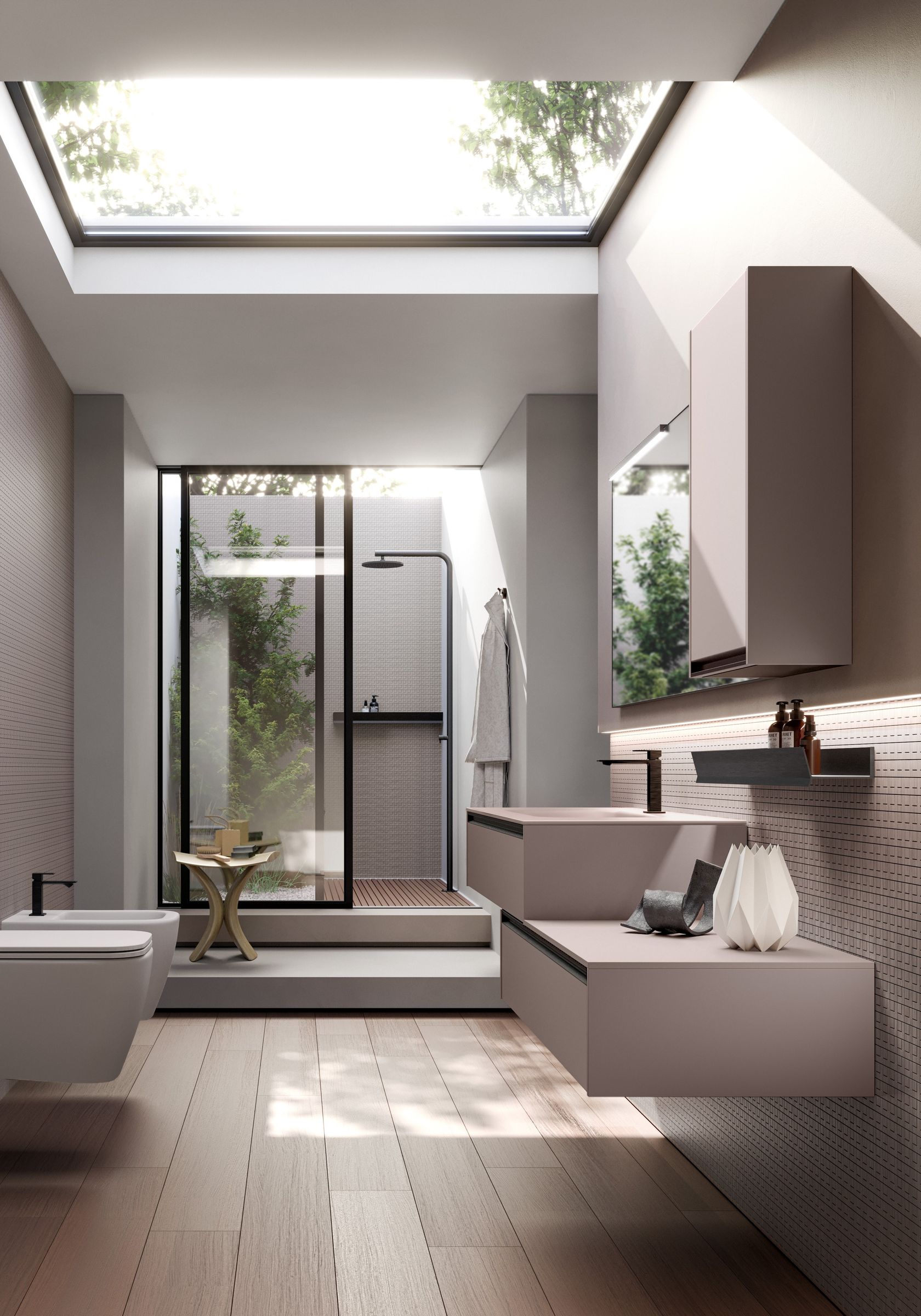 Wall-mounted vanity unit with mirror SENSE 14 By Ideagroup