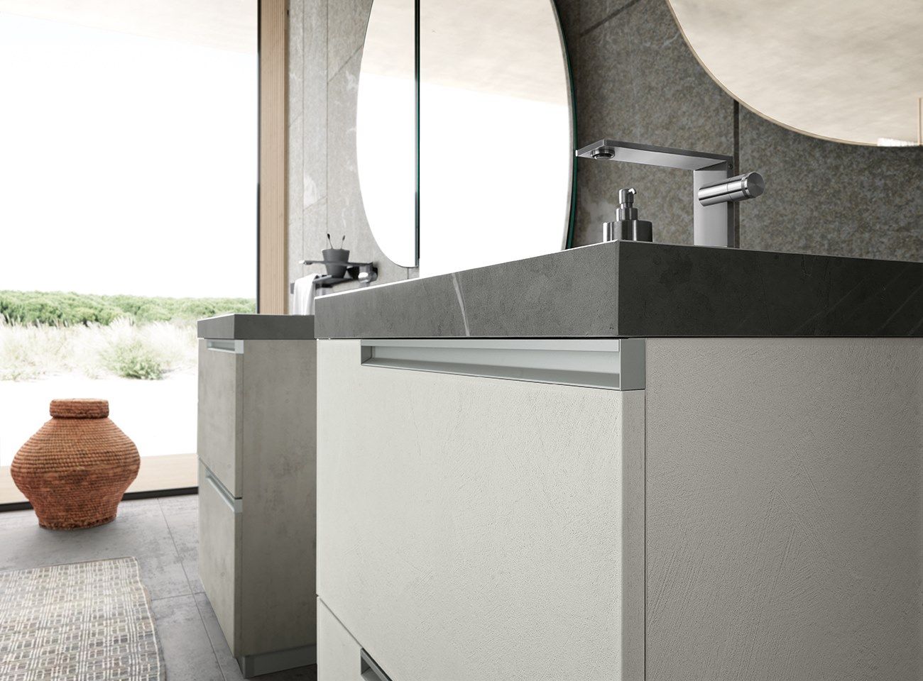 SIDE 03 Mobile lavabo da terra con cassetti con specchio By Archeda