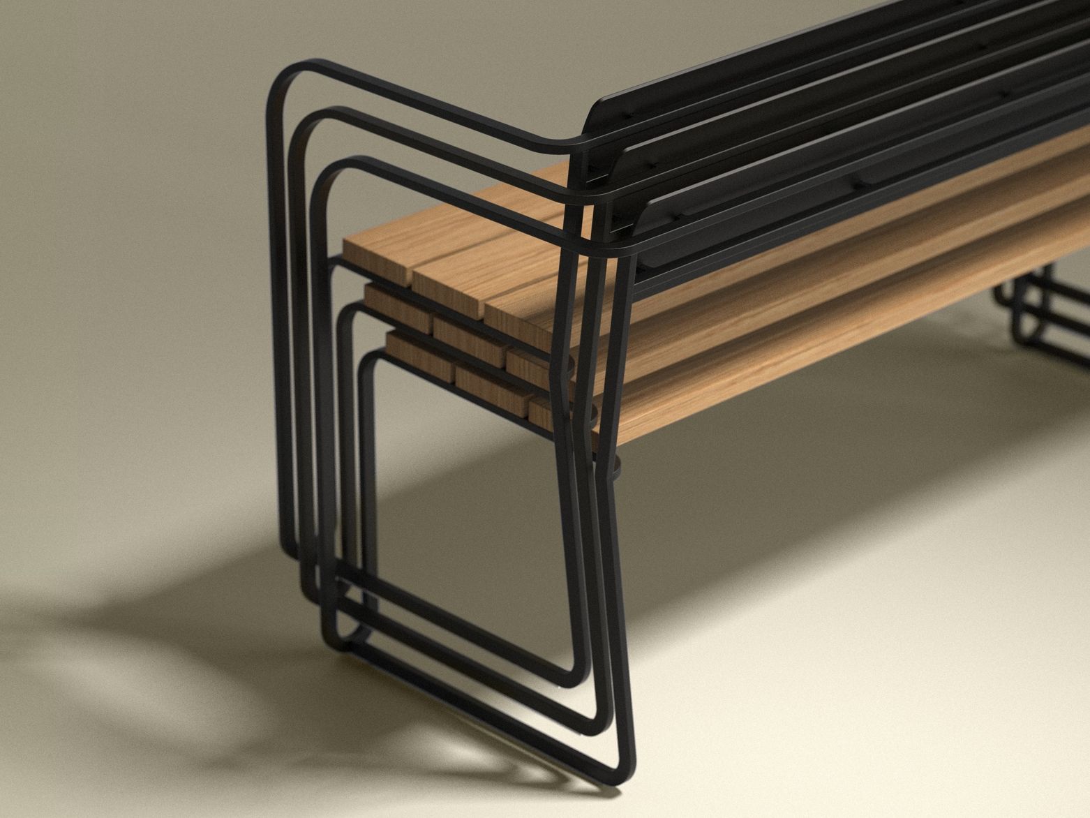 SIGILL Stackable outdoor bench with a metal frame and oak seat By Nola ...