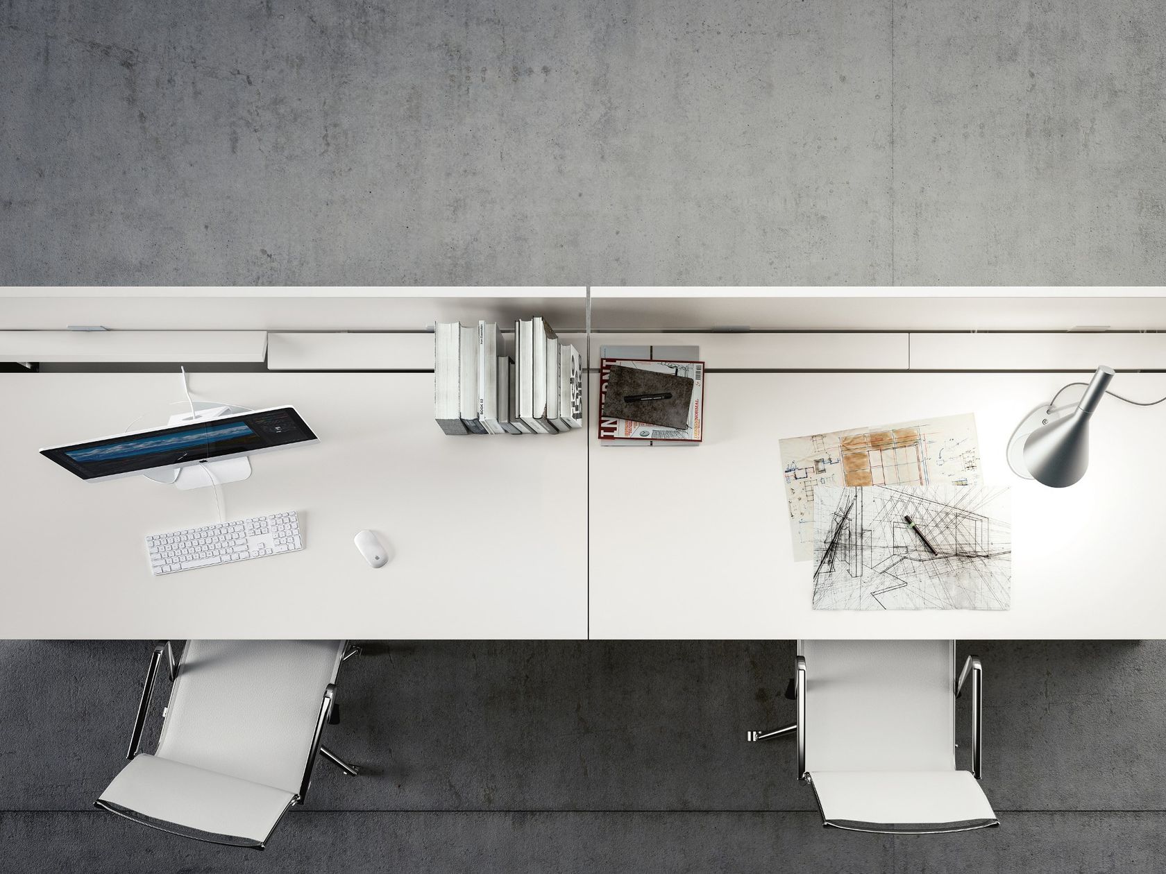 Rectangular office desk with drawers SISTEMA 28 - EXTRALONG By FANTONI