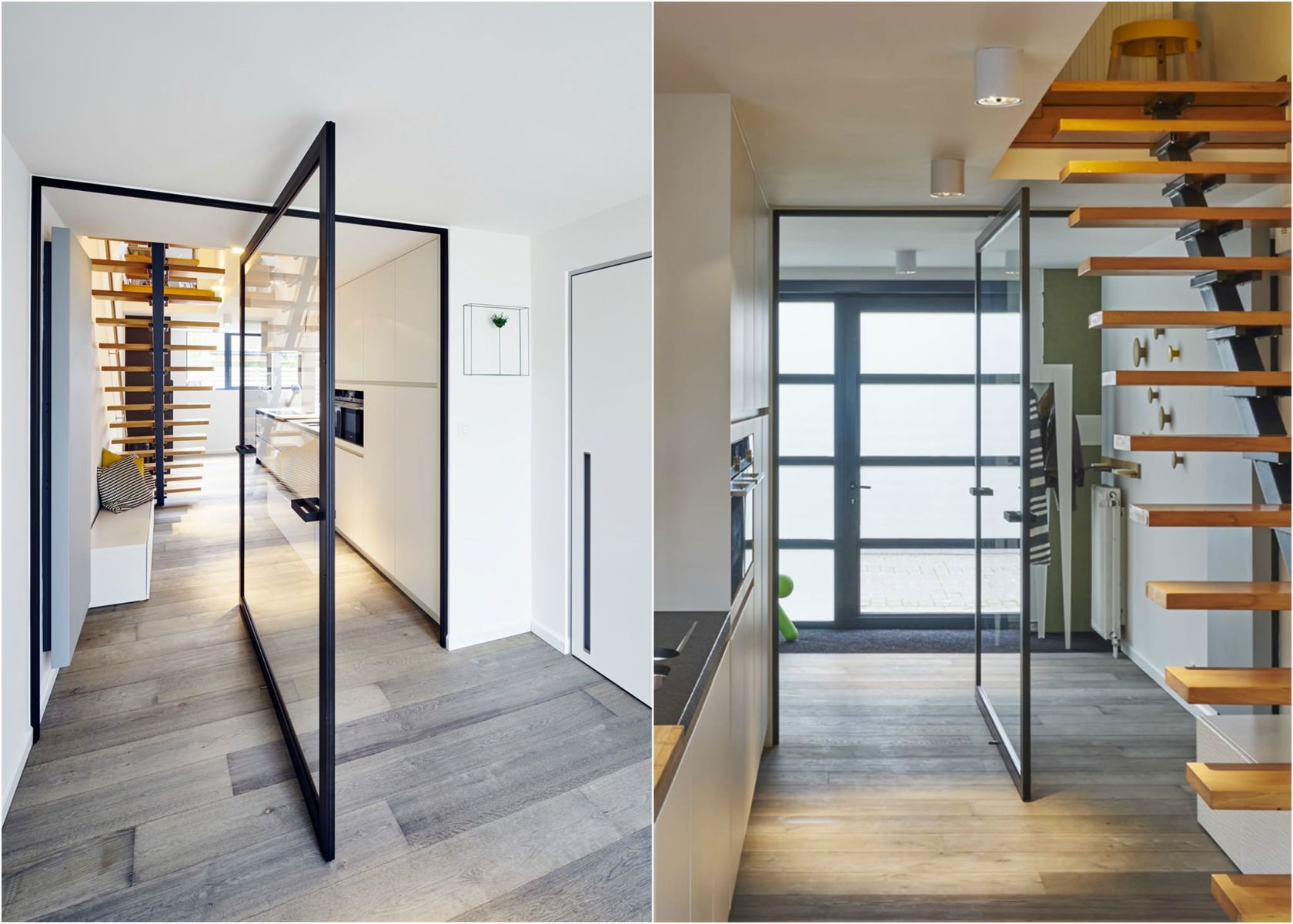 Glass and aluminium central axis pivot door SKD75 BLACK Pivoting room ...