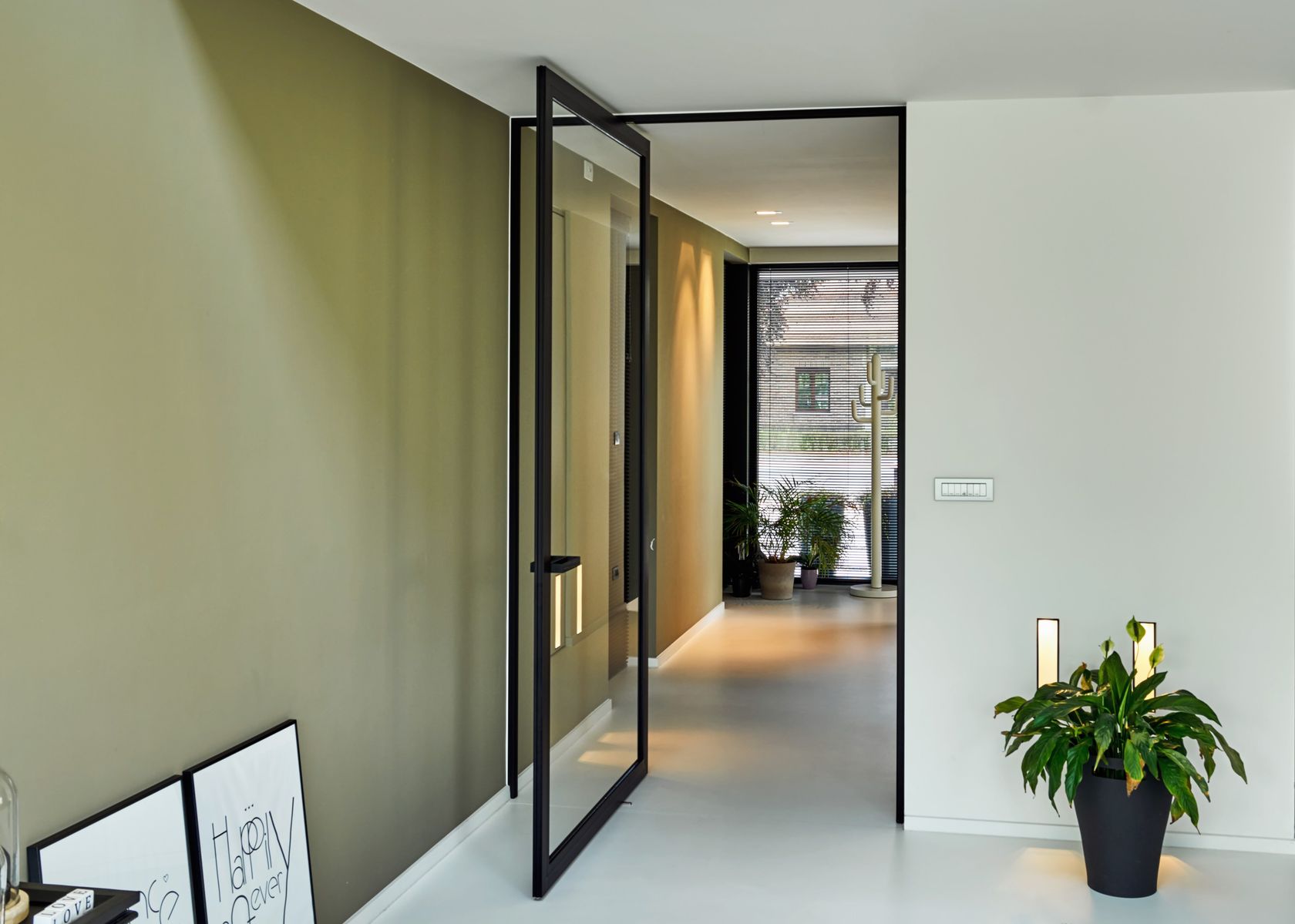 PIVOTING ROOM DIVIDERS Glass and aluminium offset axis pivot door By ...