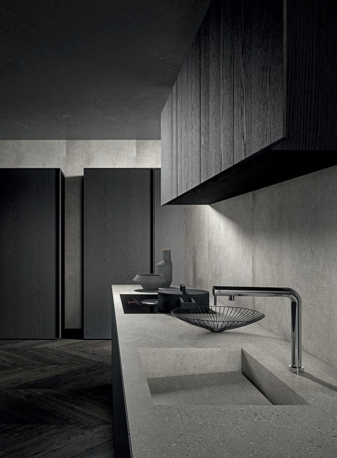 Linear oak and metal kitchen with integrated handles SKILL FRAME Skill ...