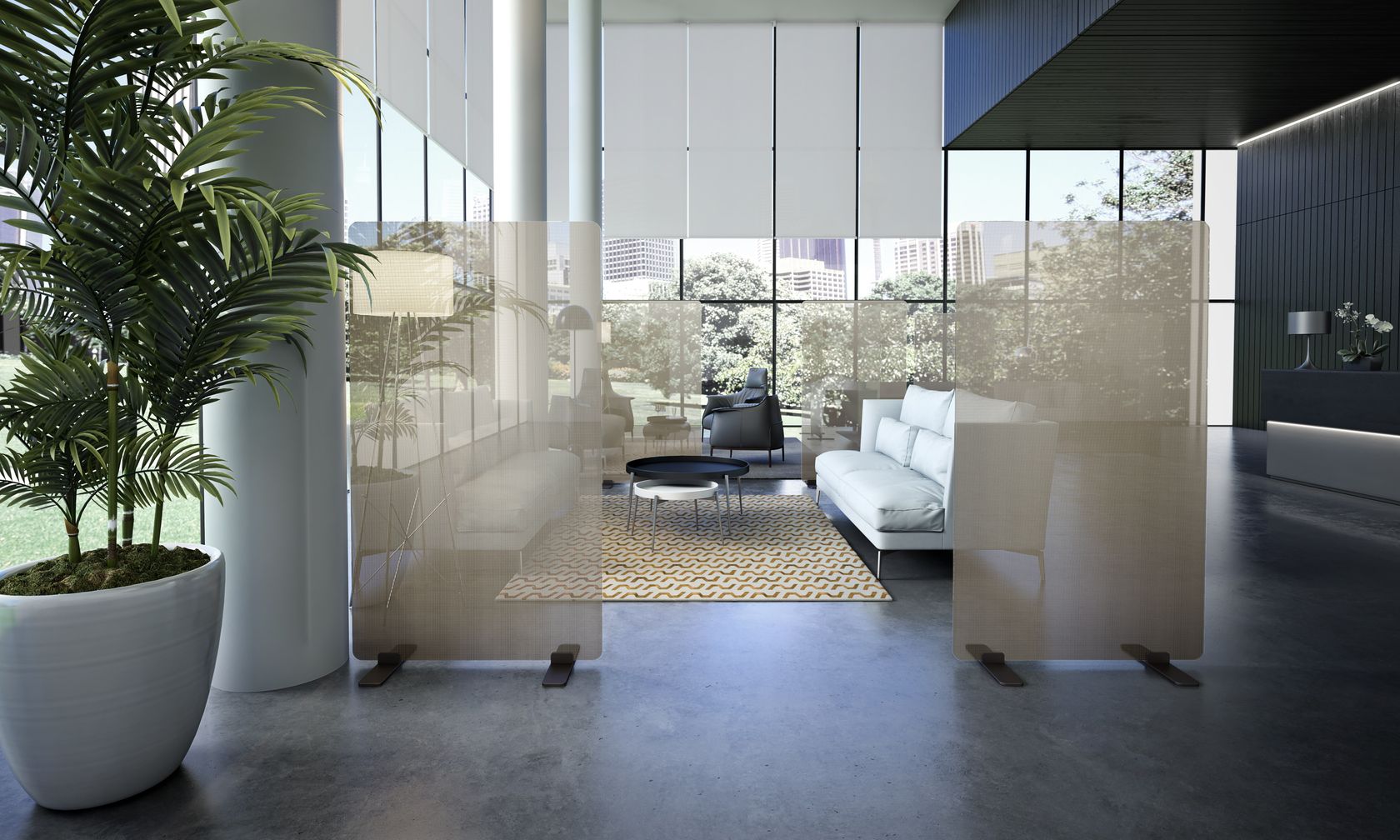 Free standing tempered glass office screen SKIN By Glas Italia