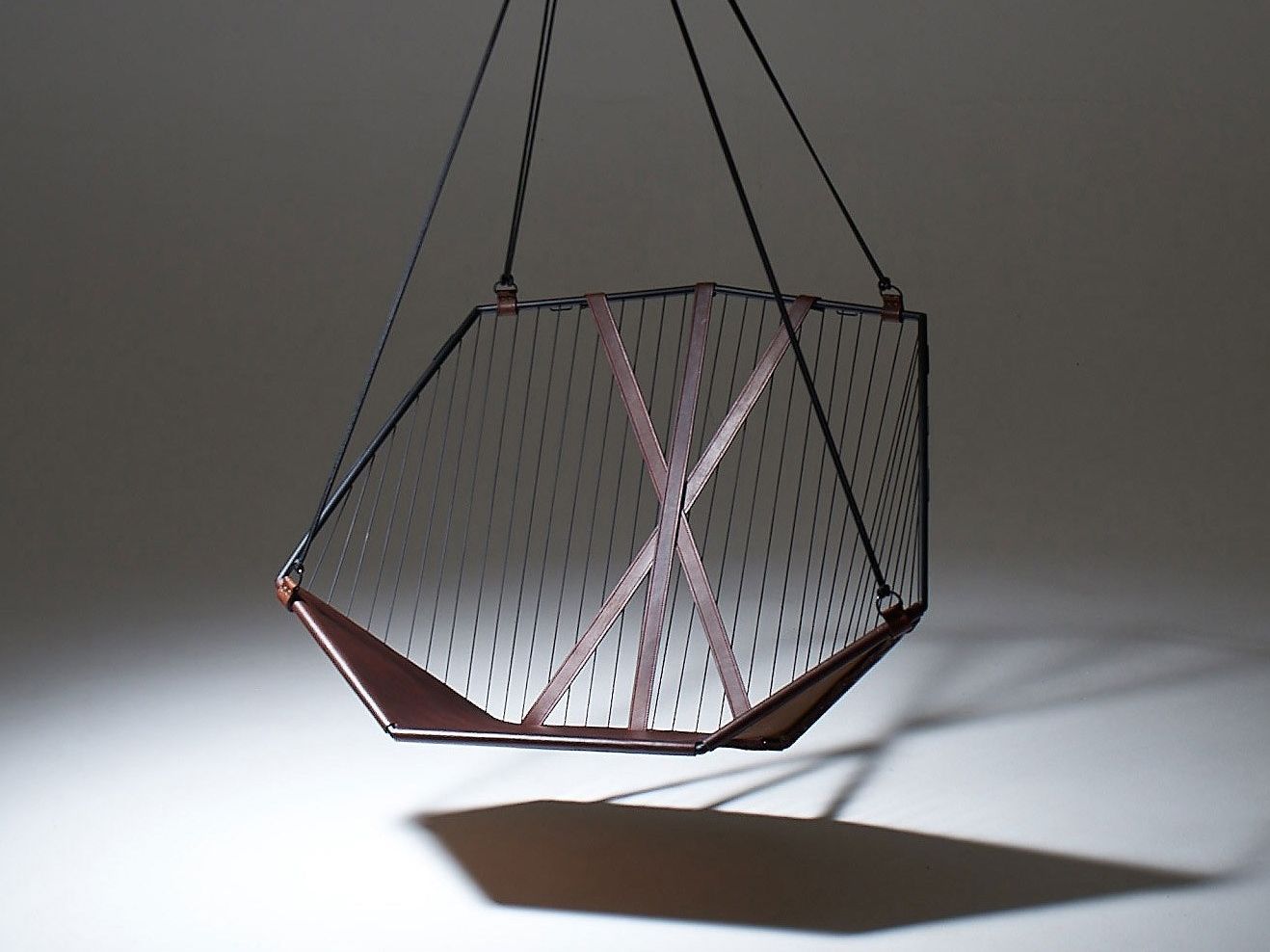 ANGULAR SLING Leather hanging chair swing seat By Studio Stirling ...