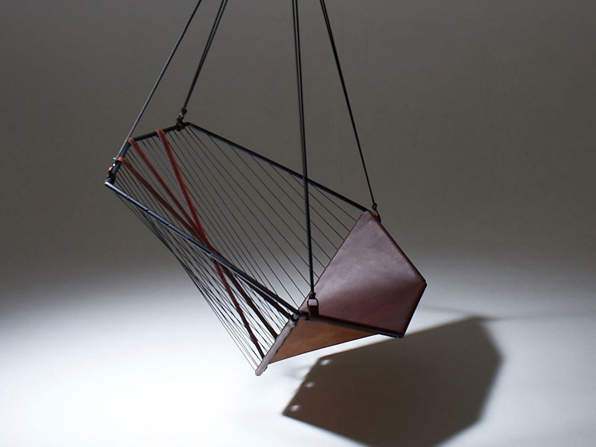 ANGULAR SLING Leather hanging chair swing seat By Studio Stirling ...