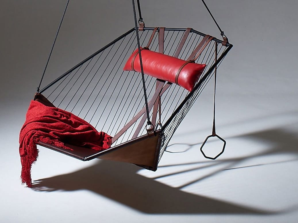 ANGULAR SLING Leather hanging chair swing seat By Studio Stirling ...