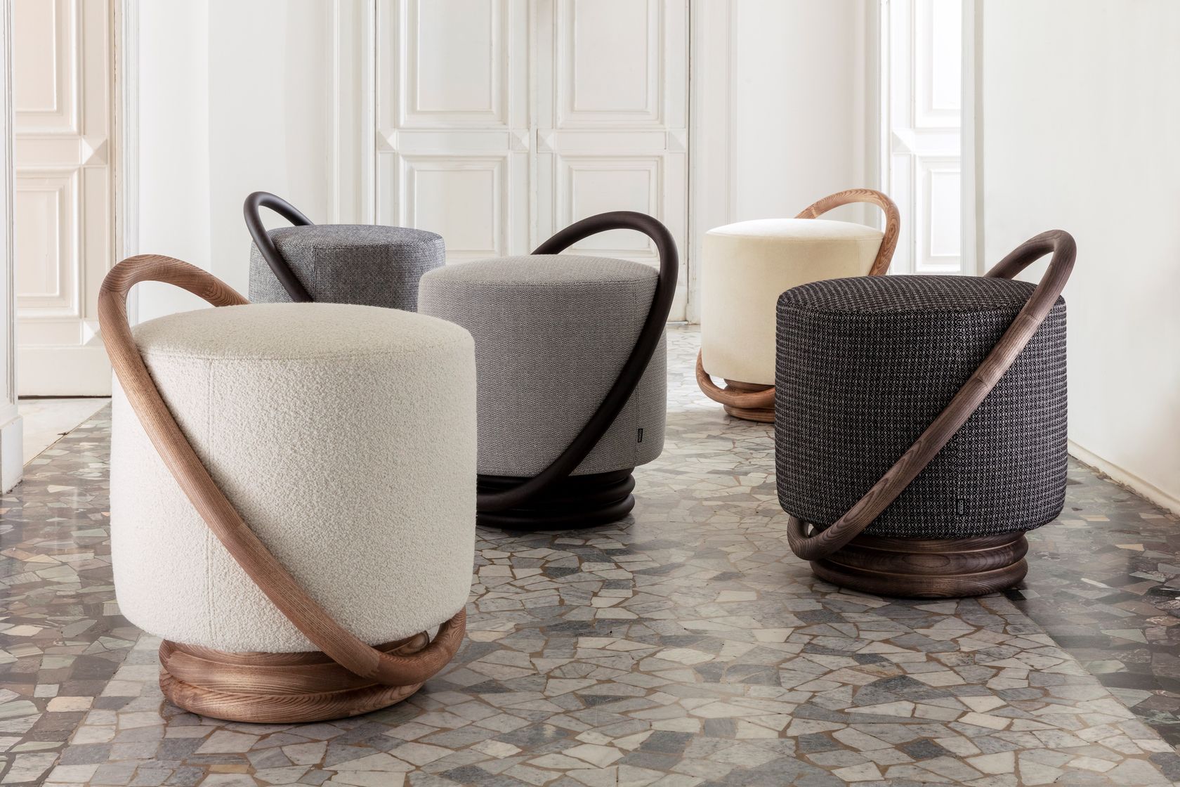 SMILE Upholstered round fabric pouf By Porada | design Marconato & Zappa