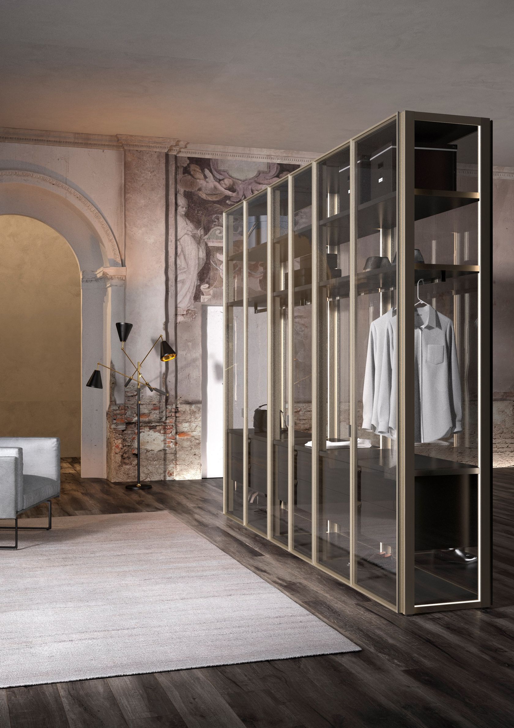 SOLO Sectional wood and glass walk-in wardrobe By ALBED | design CRS Albed