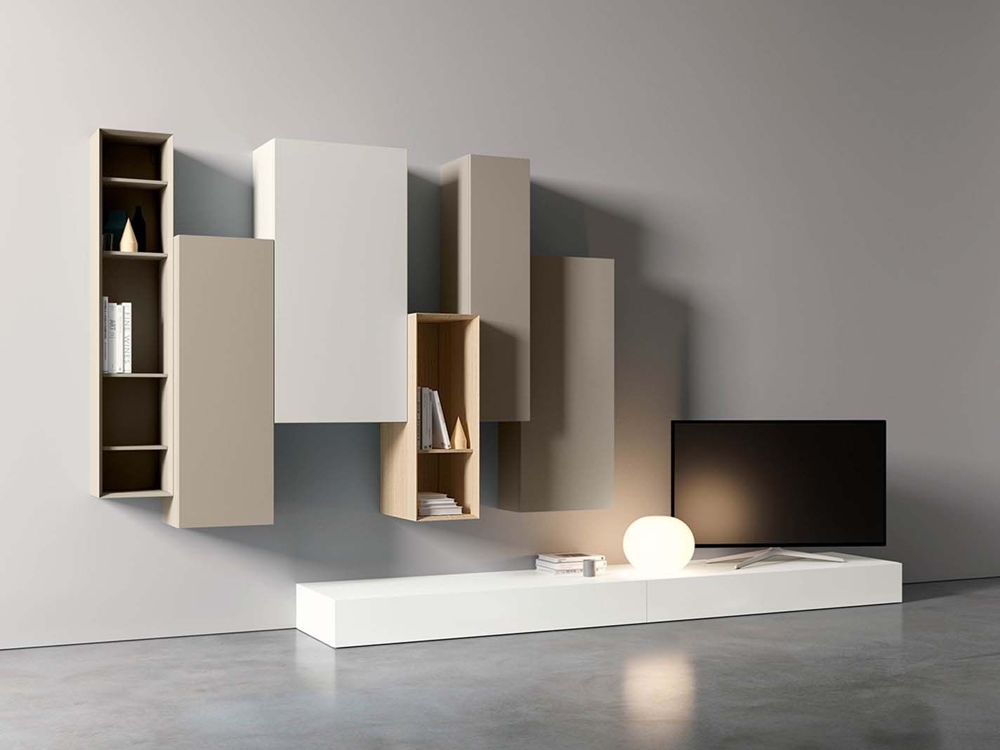 Wall-mounted TV wall system SPAZIO S450 By PIANCA