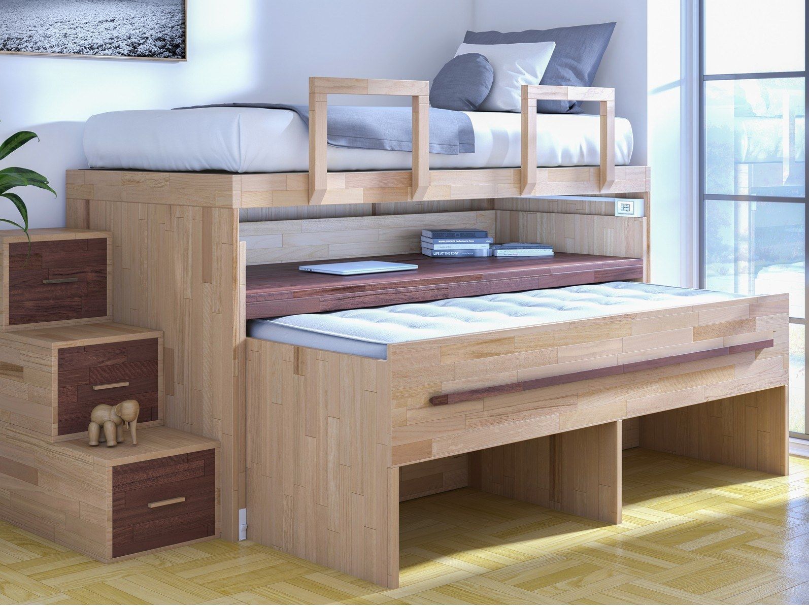 SPAZIOBED Trundle convertible solid wood bed By Cinius