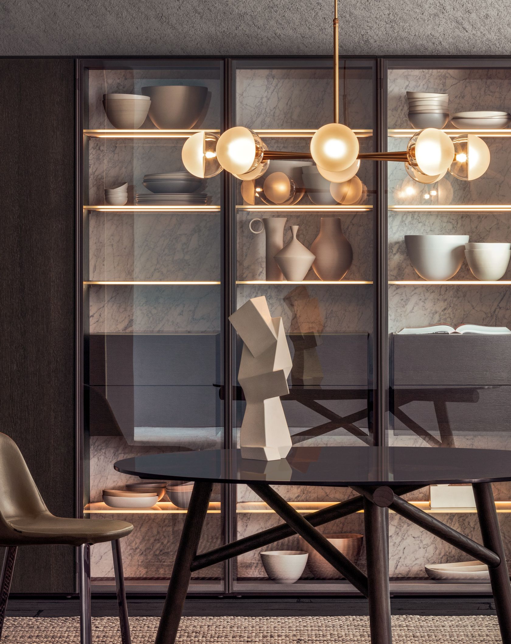 SPAZIOTECA Sectional wood and glass bookcase with drawers By Pianca