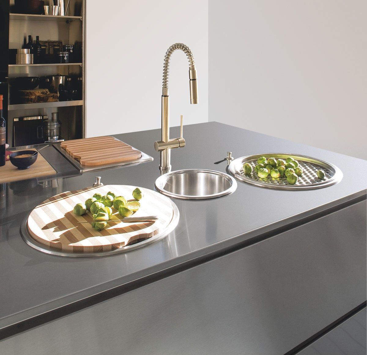 SQUARE INOX Stainless steel kitchen with island By Xera by Arex