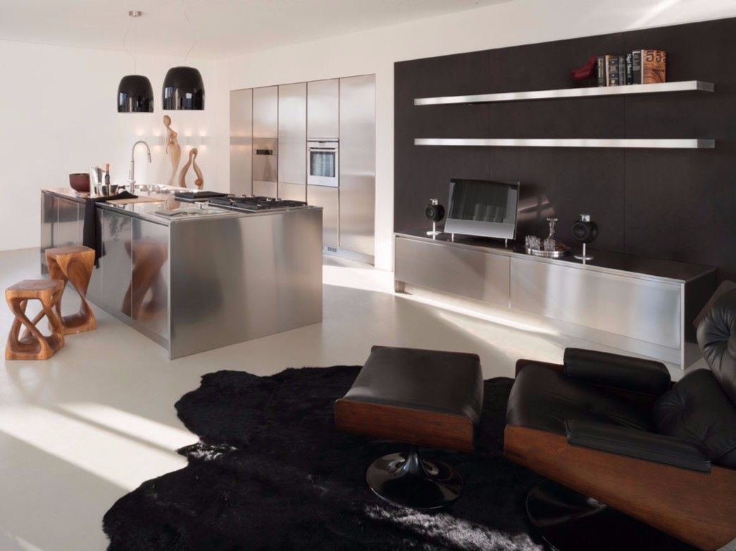SQUARE INOX Stainless steel kitchen with island By Xera by Arex