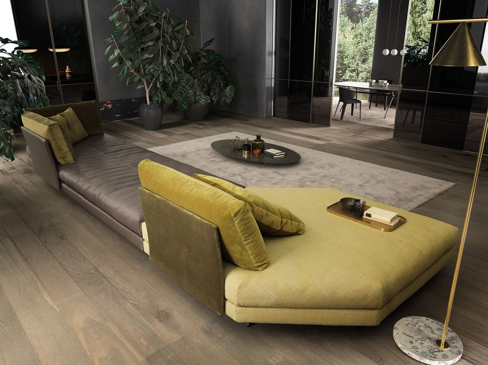 STONE | Leather sofa Corner sectional sofa in leather and fabric By ...