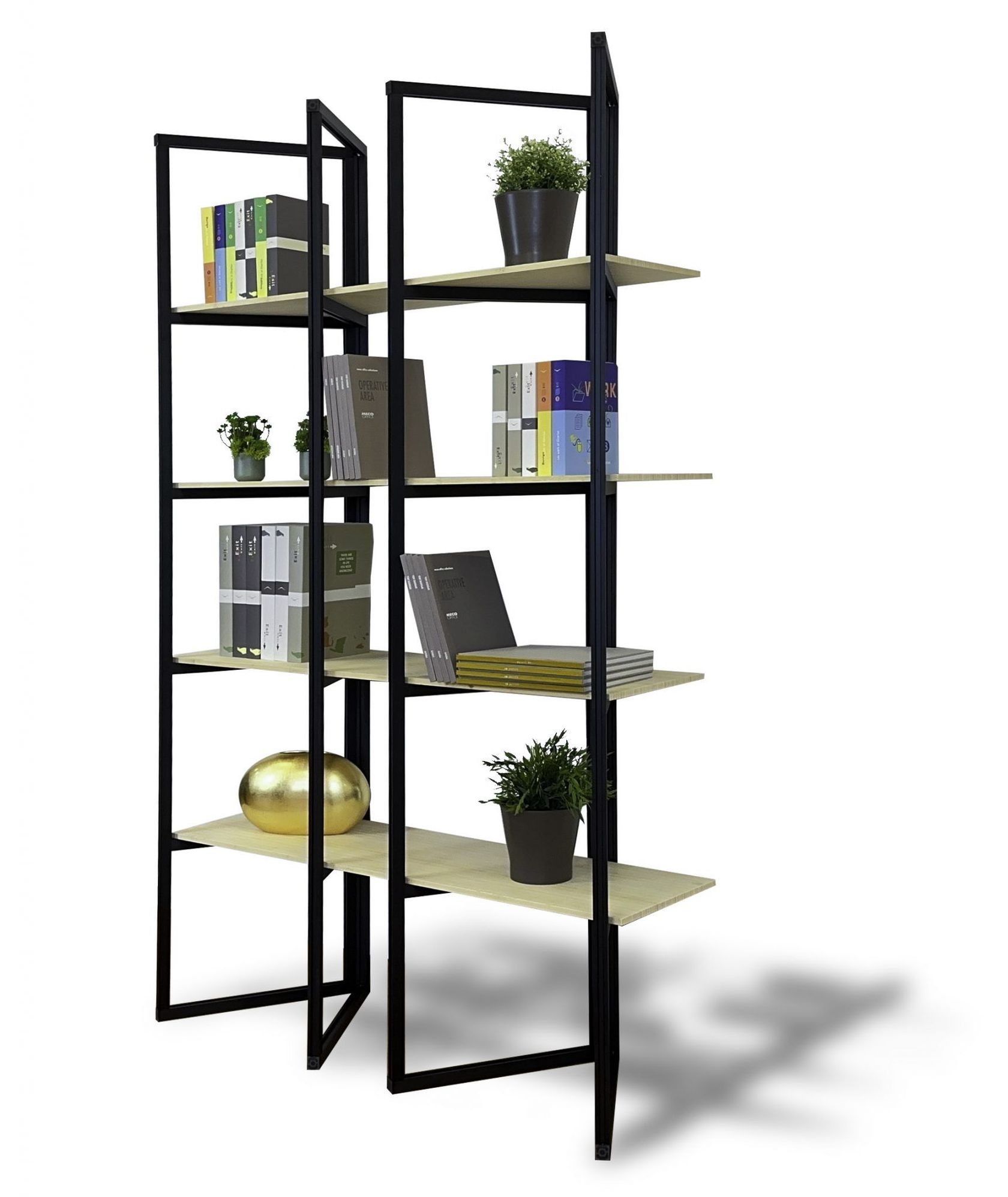 TEO Freestanding open wall-mounted aluminium and wood bookcase By STUDIO T