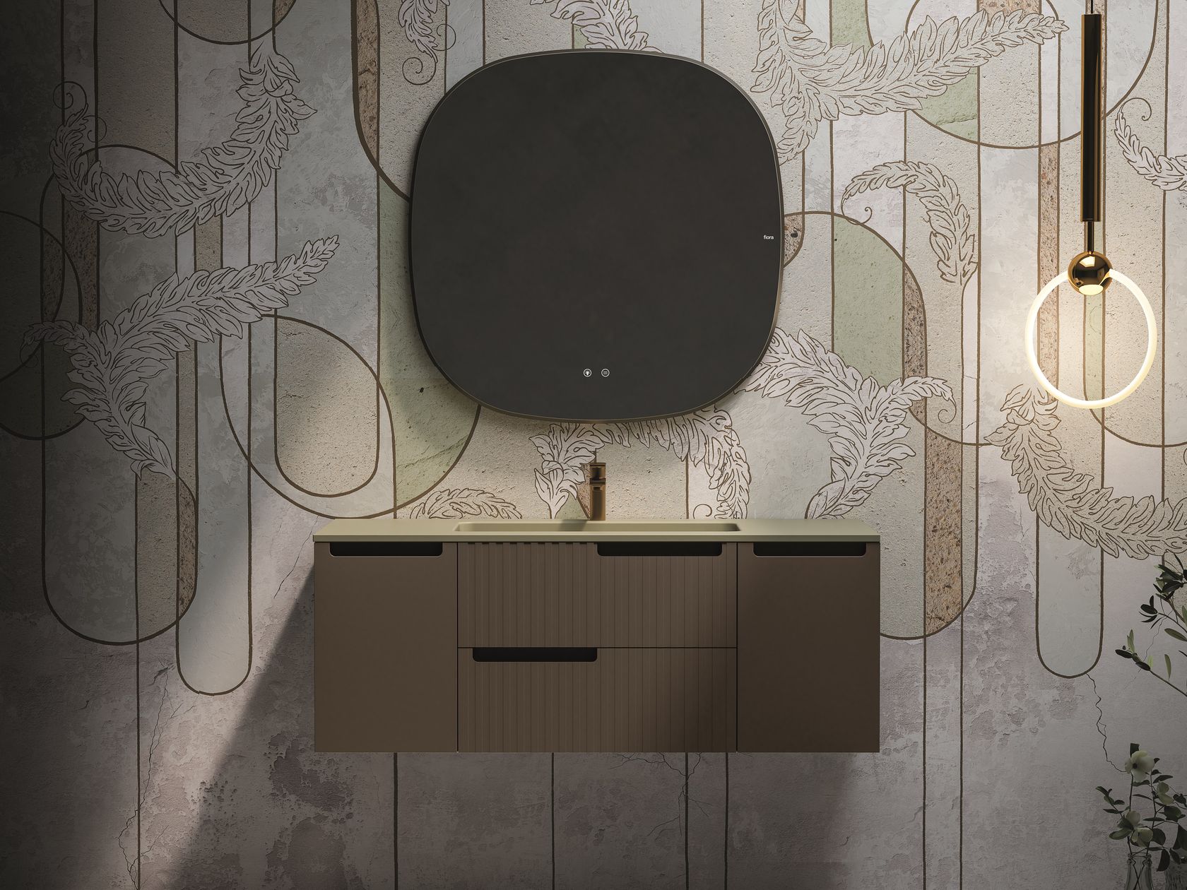 SYNERGY Single polyurethane vanity unit with Carrara marble top By Fiora