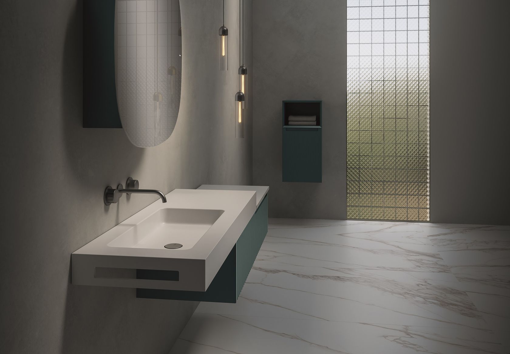 SYNERGY Single wall-mounted vanity unit with Silexpol® top By Fiora