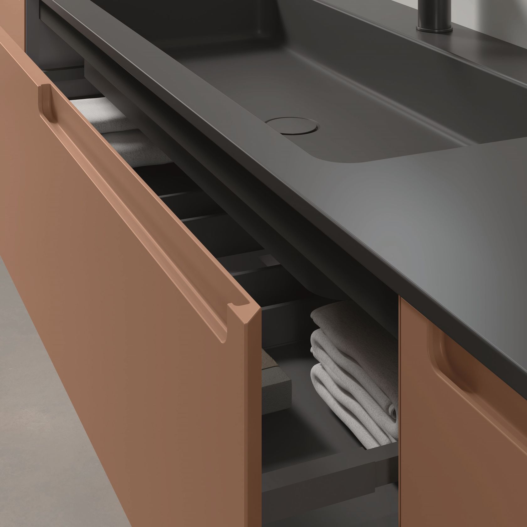SYNERGY Single wall-mounted vanity unit with Silexpol® top By Fiora