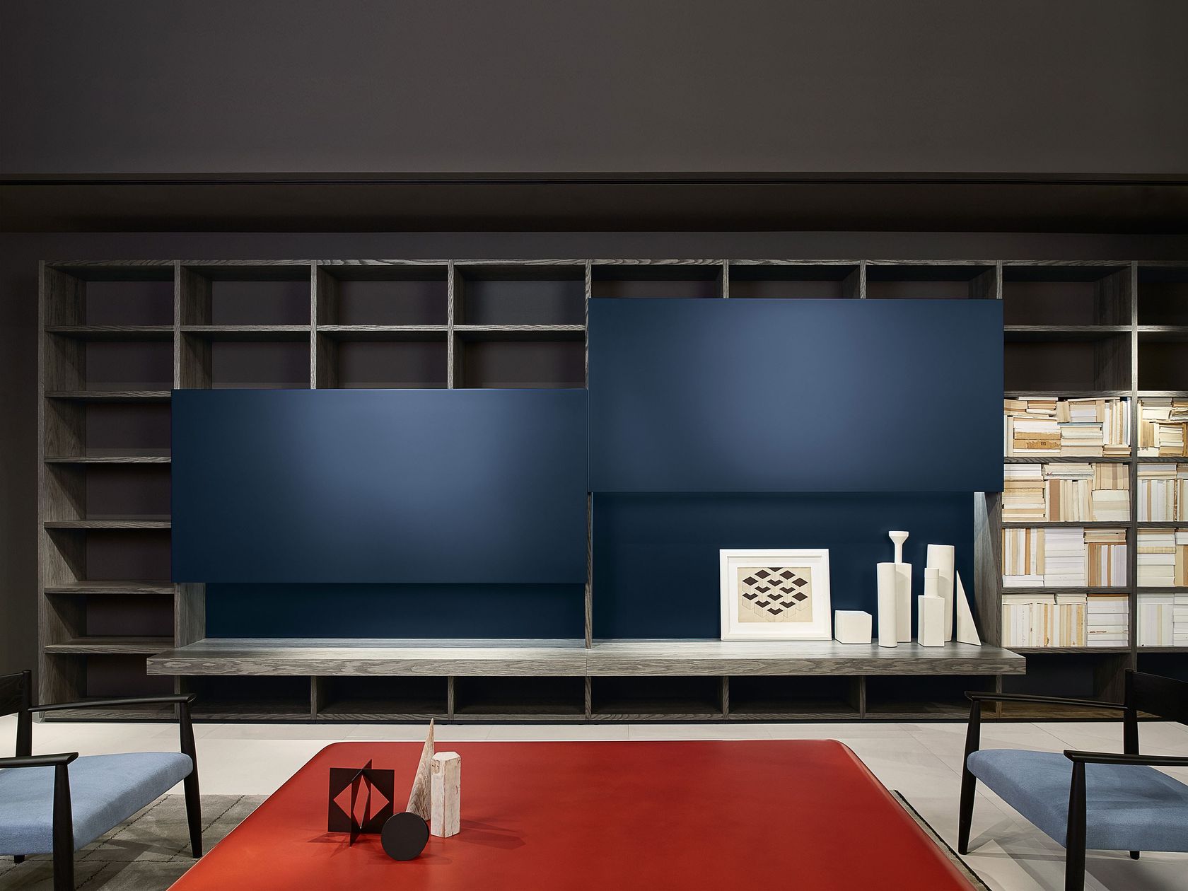 SYSTEM 2018 Wall-mounted walnut bookcase By Porro | design Piero Lissoni