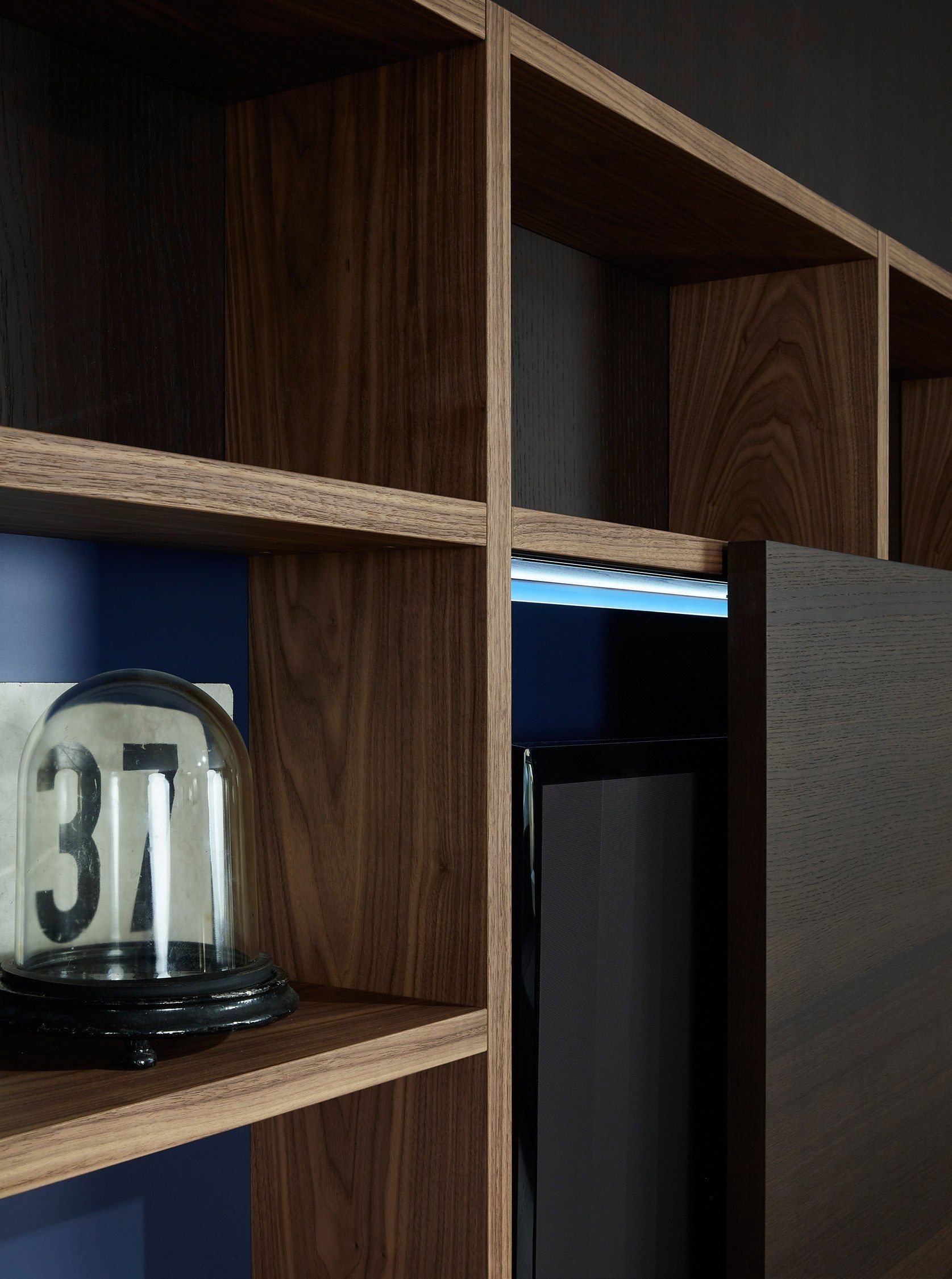 SYSTEM 2018 Wall-mounted walnut bookcase By Porro | design Piero Lissoni