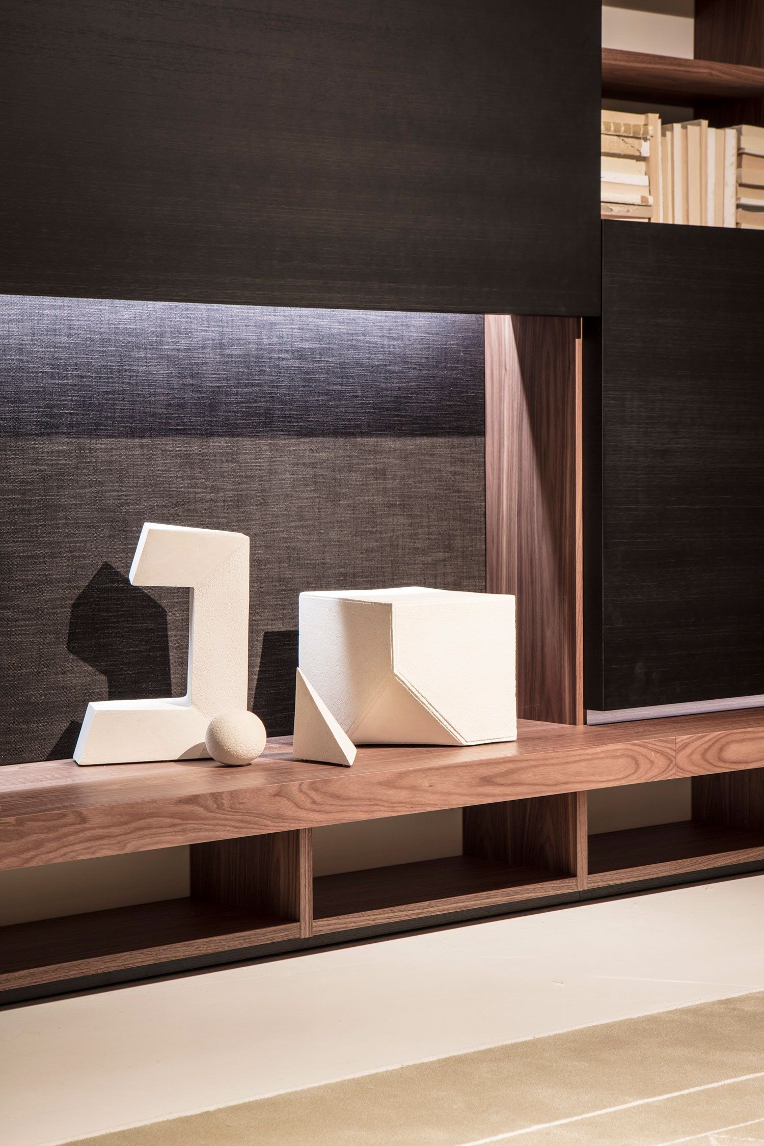 SYSTEM 2018 Wall-mounted walnut bookcase By Porro | design Piero Lissoni