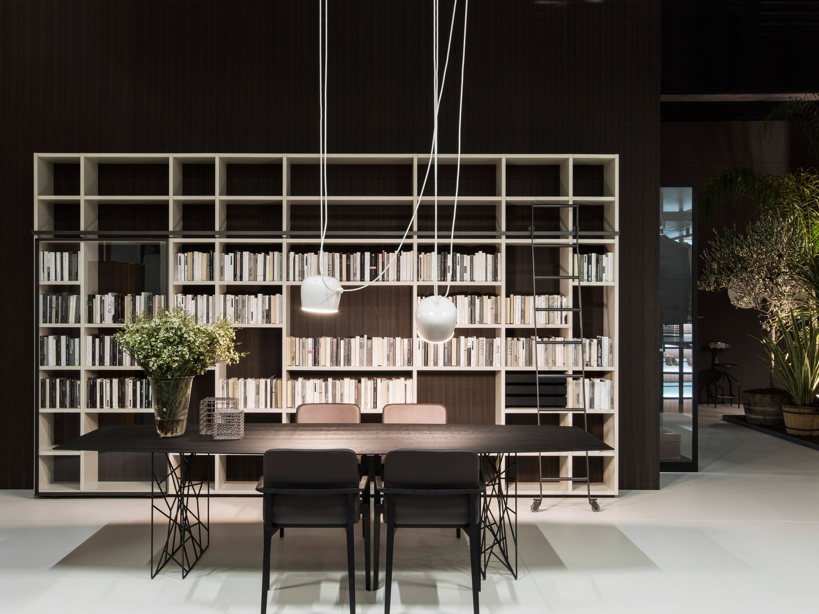 SYSTEM 2018 Wall-mounted walnut bookcase By Porro | design Piero Lissoni