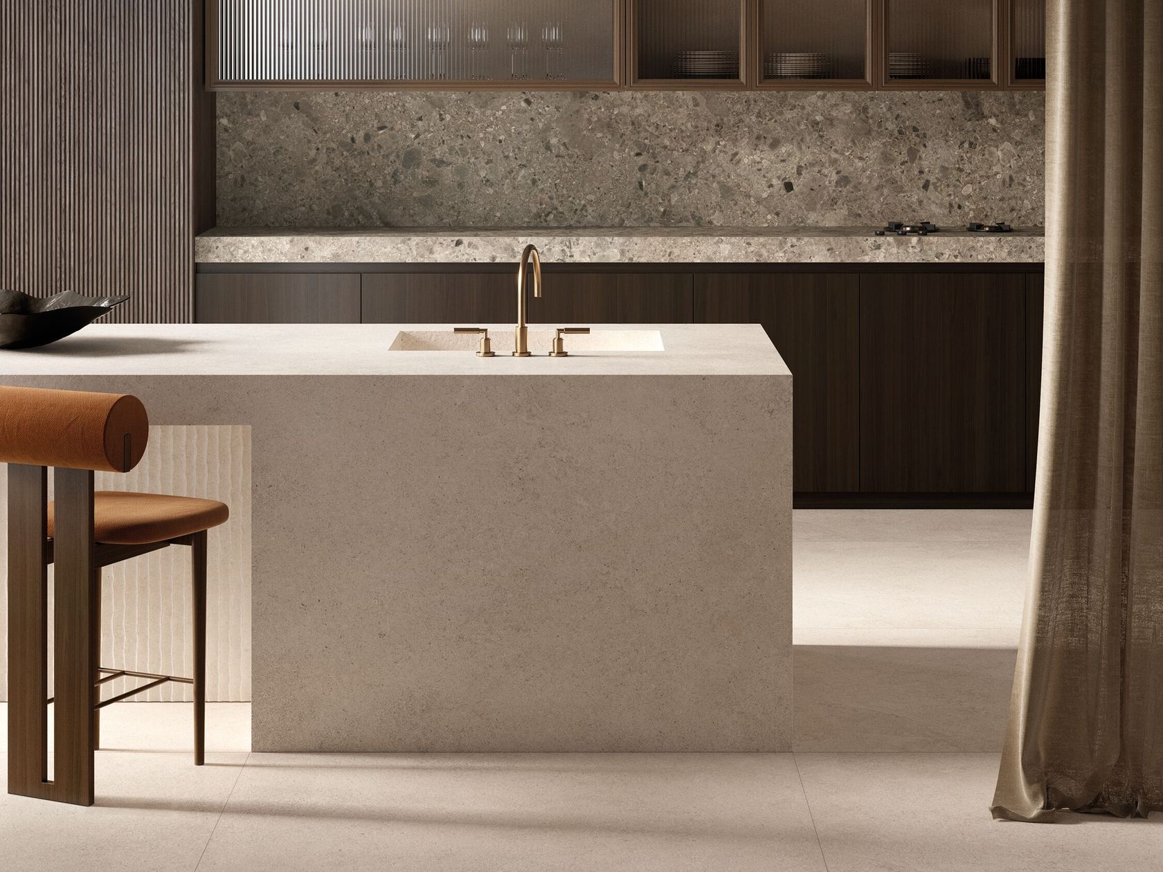 CREMA NEVE - RILIEVO VELO Kitchen worktop By Sapienstone