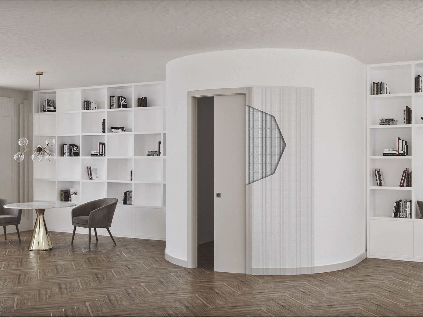 ORBITALE Counter frame for curved sliding doors By Scrigno