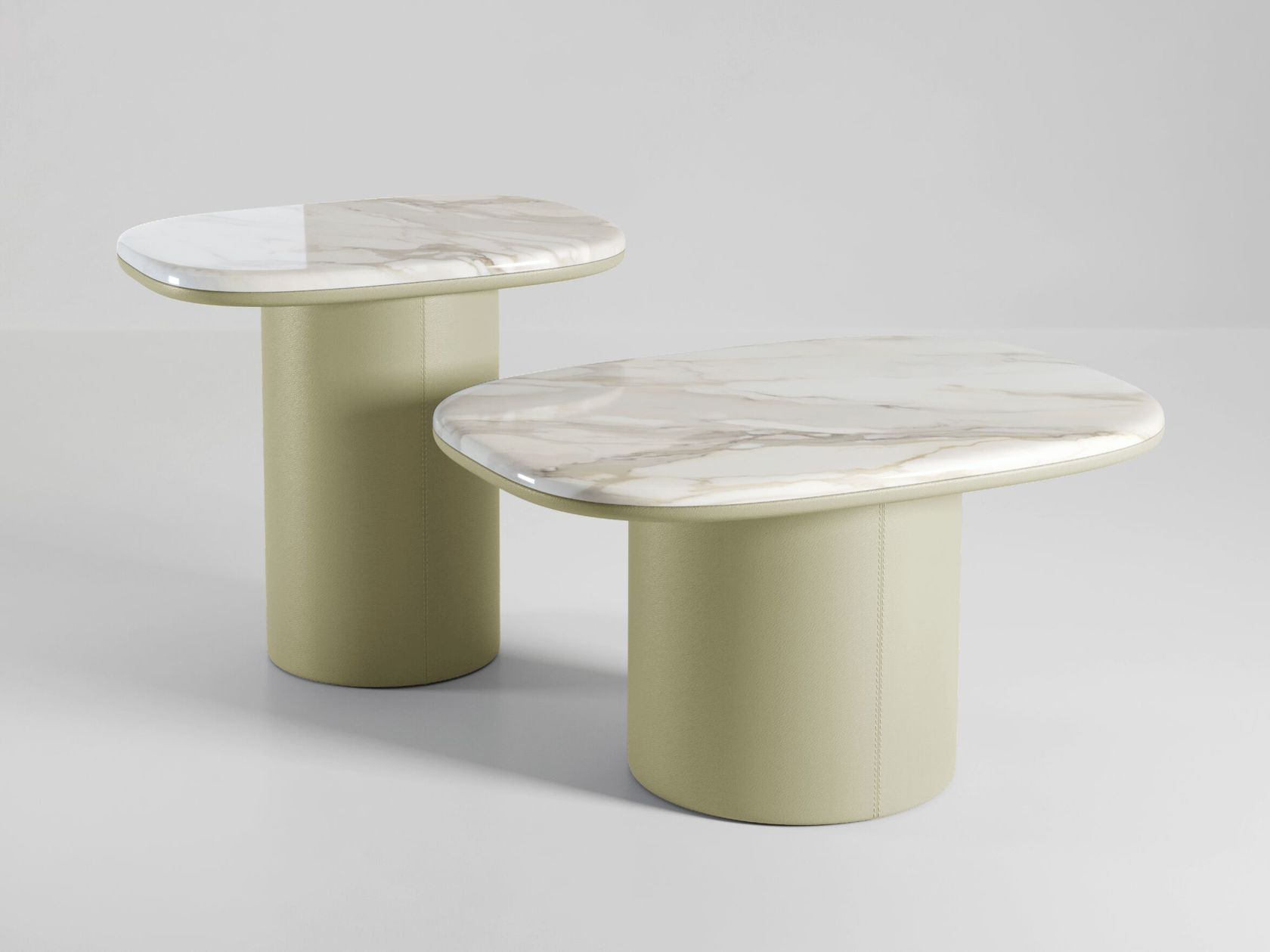 GEMINI SOFT Rectangular marble coffee table with leather base By Secolo