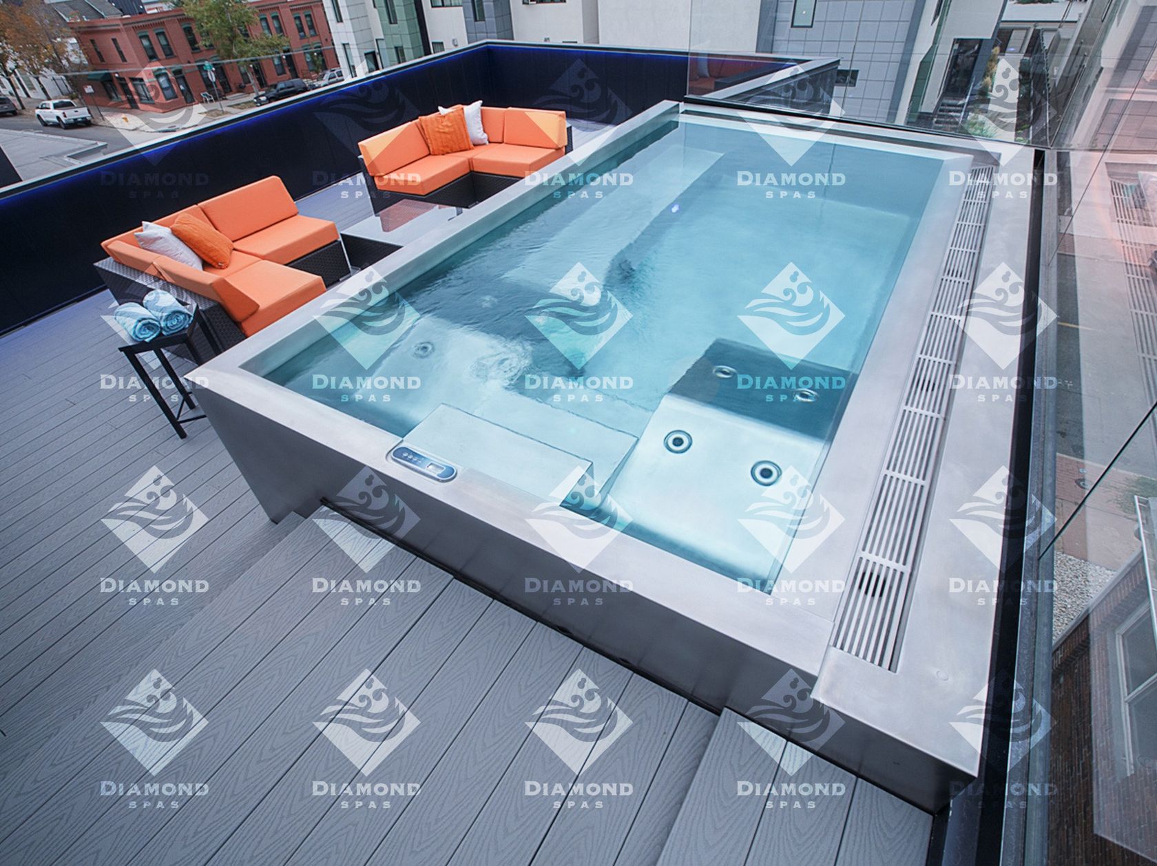 Rectangular outdoor hot tub Stainless Steel Roof Top Hot Tub By Diamond ...