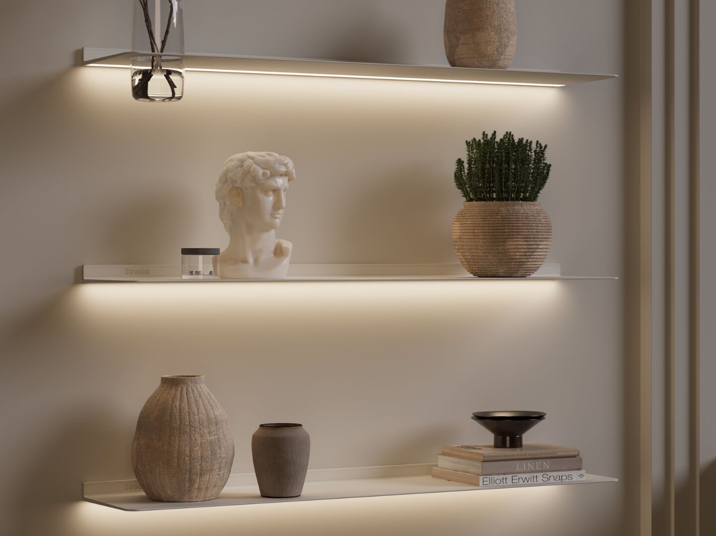 WALL SHELF WITH LIGHT UNDER Aluminium wall shelf with integrated ...