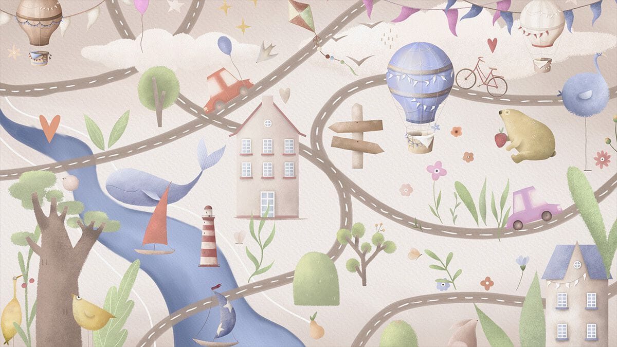HOUSES AND TREES Landscape kids wallpaper By Studijo | design Josipa Maras