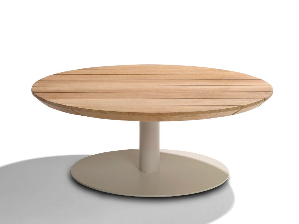 T-TABLE Low round teak garden side table By TRIBÙ
