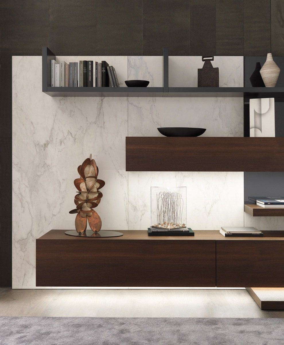 Sectional storage wall with integrated lighting TAO10 By MisuraEmme ...