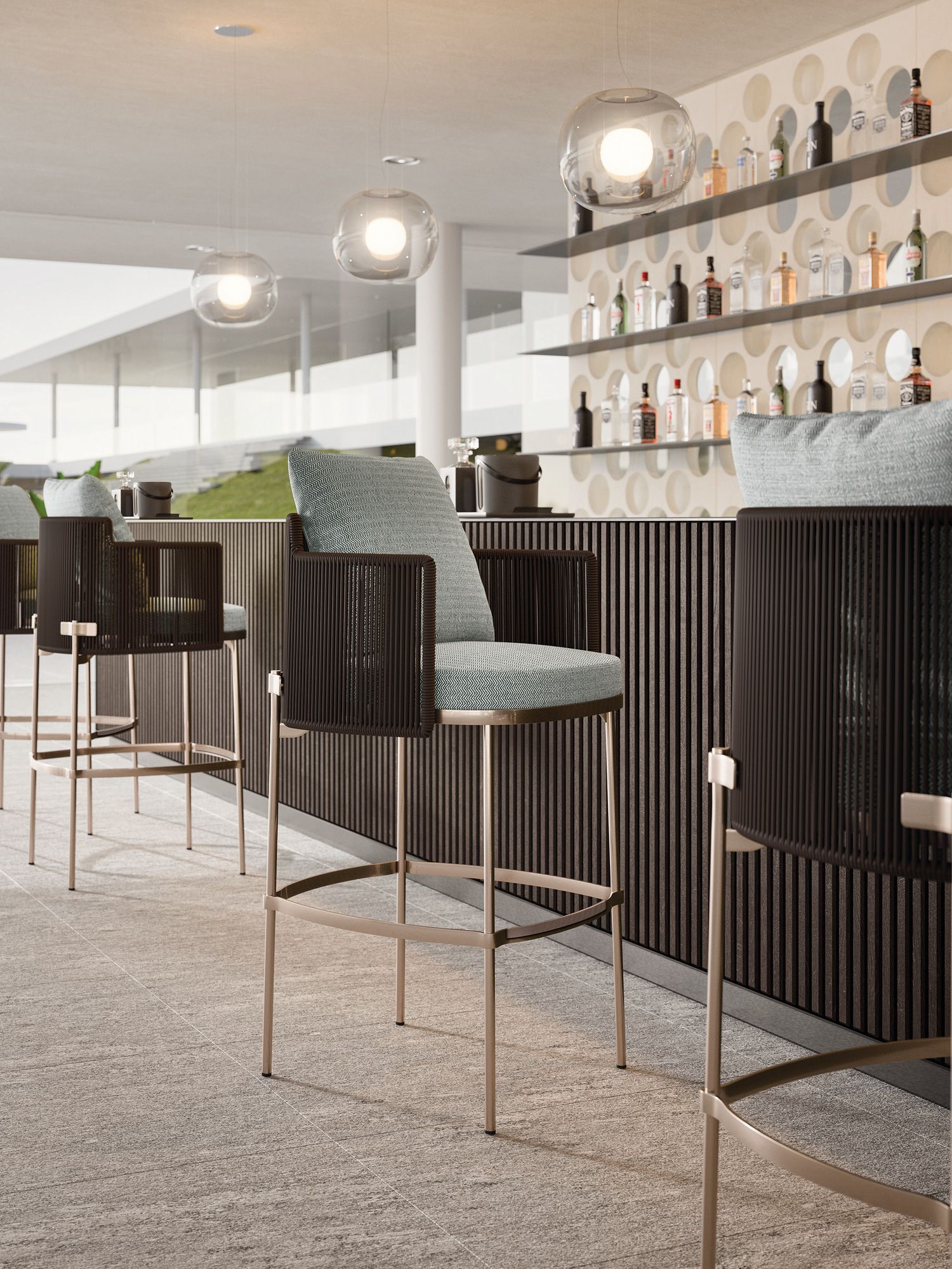 TAPE CORD OUTDOOR High stool with footrest for outdoor By Minotti ...