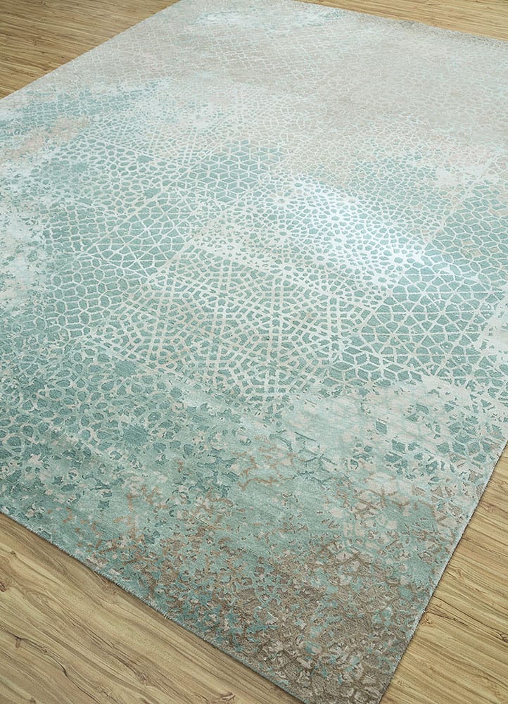 Handmade rectangular rug TATTVAM ESK-9012 Light Sea Mist/Dark Ivo ...