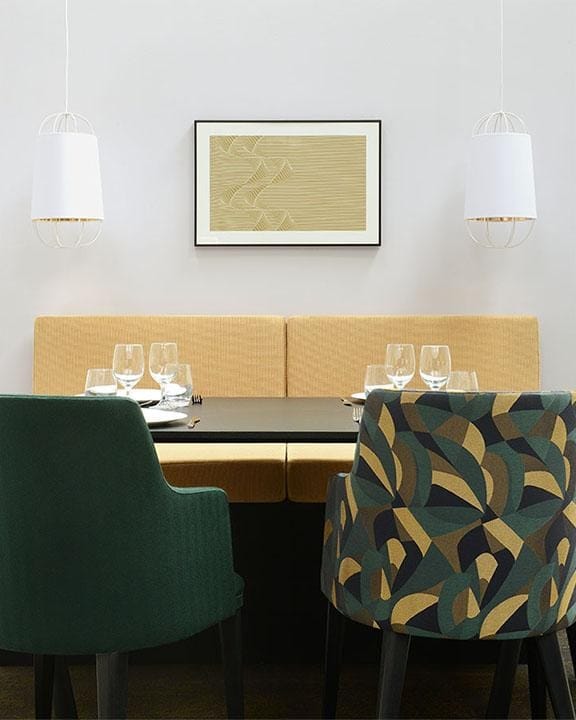 Washable multi-colored Trevira® CS fabric with graphic pattern TCHIN By ...