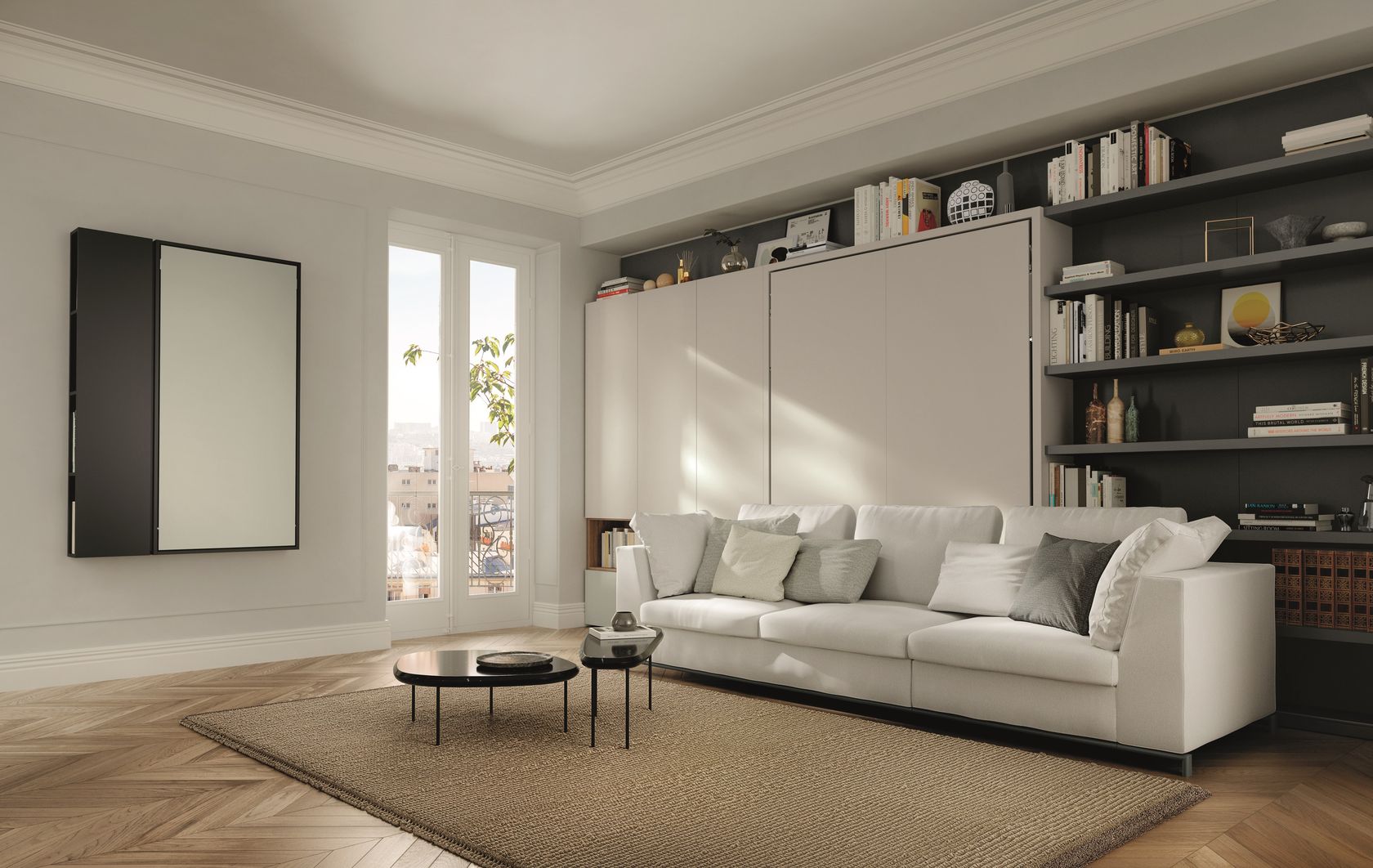 TONALE 281 POWER Sectional storage wall with fold-away bed By CLEI