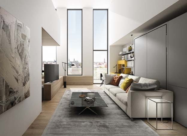 TONALE 281 POWER Sectional storage wall with fold-away bed By CLEI