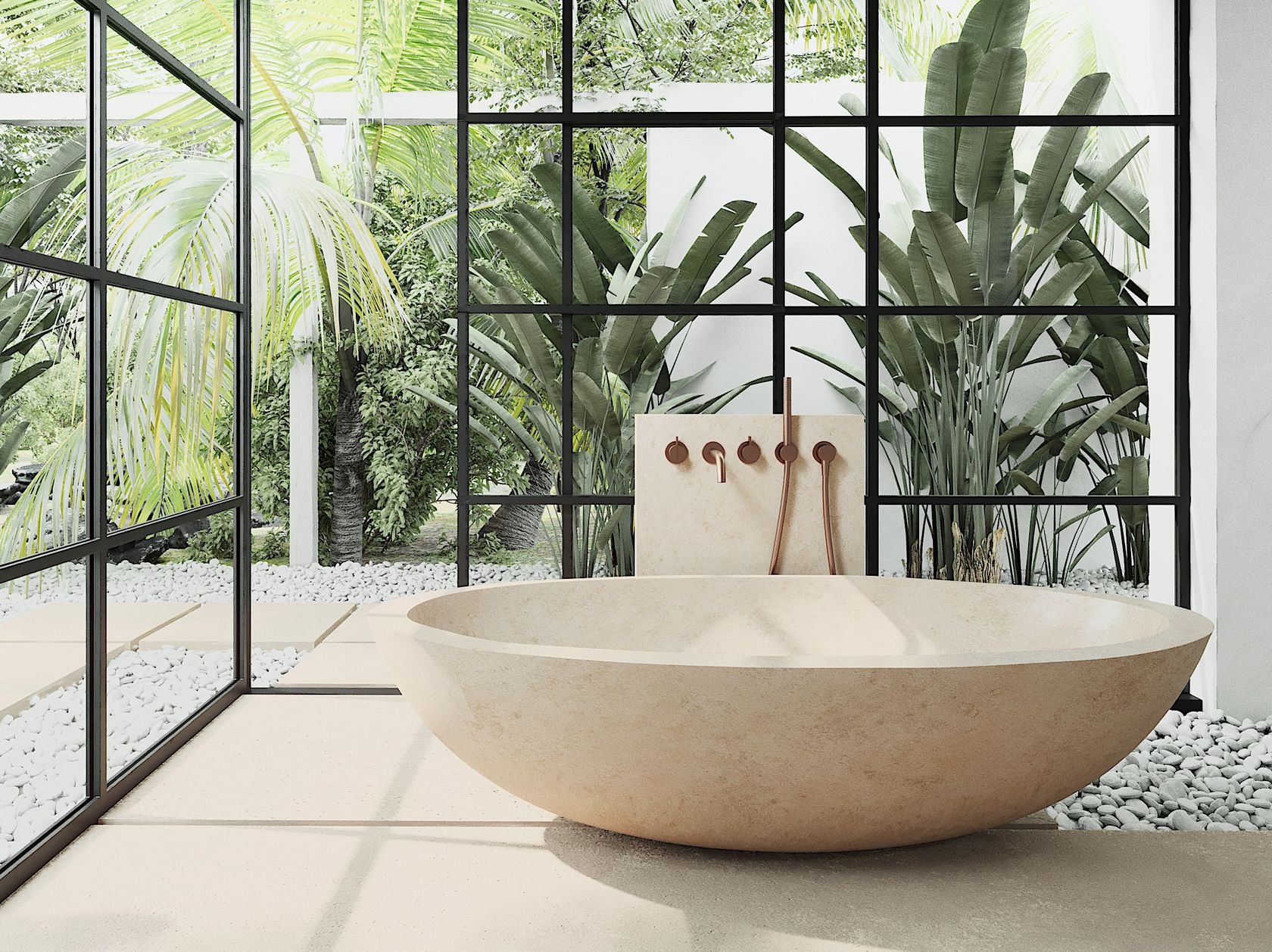TULUM Freestanding oval natural stone bathtub By COCOON