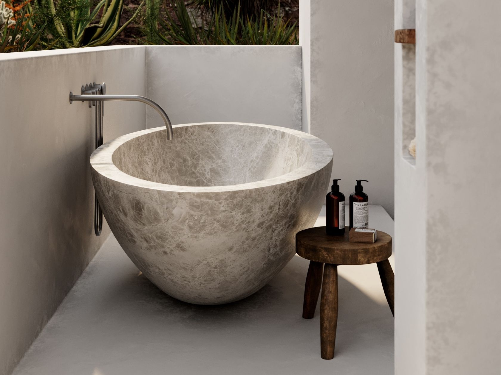 Vasca da bagno centro stanza ovale in pietra naturale TULUM BATH By COCOON