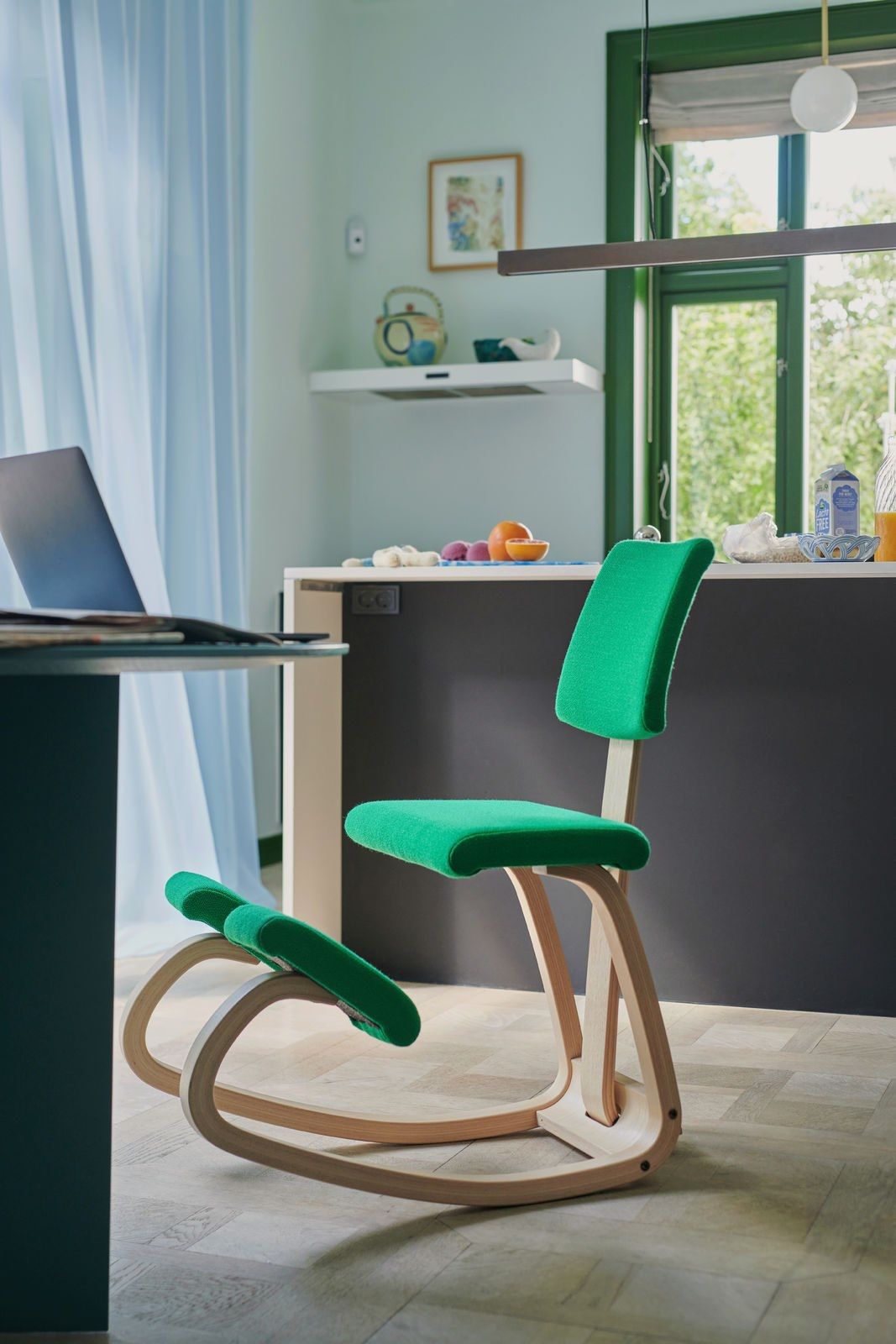 VARIABLE™ PLUS Rocking ergonomic chair in wood and fabric By Varier ...