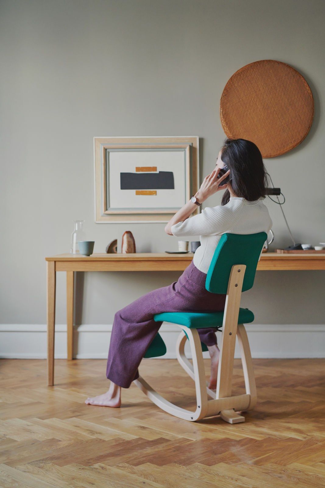VARIABLE™ PLUS Rocking ergonomic chair in wood and fabric By Varier ...