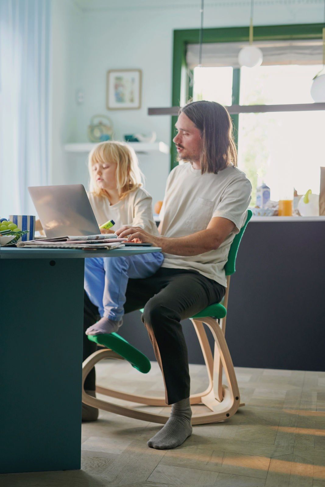 VARIABLE™ PLUS Rocking ergonomic chair in wood and fabric By Varier ...