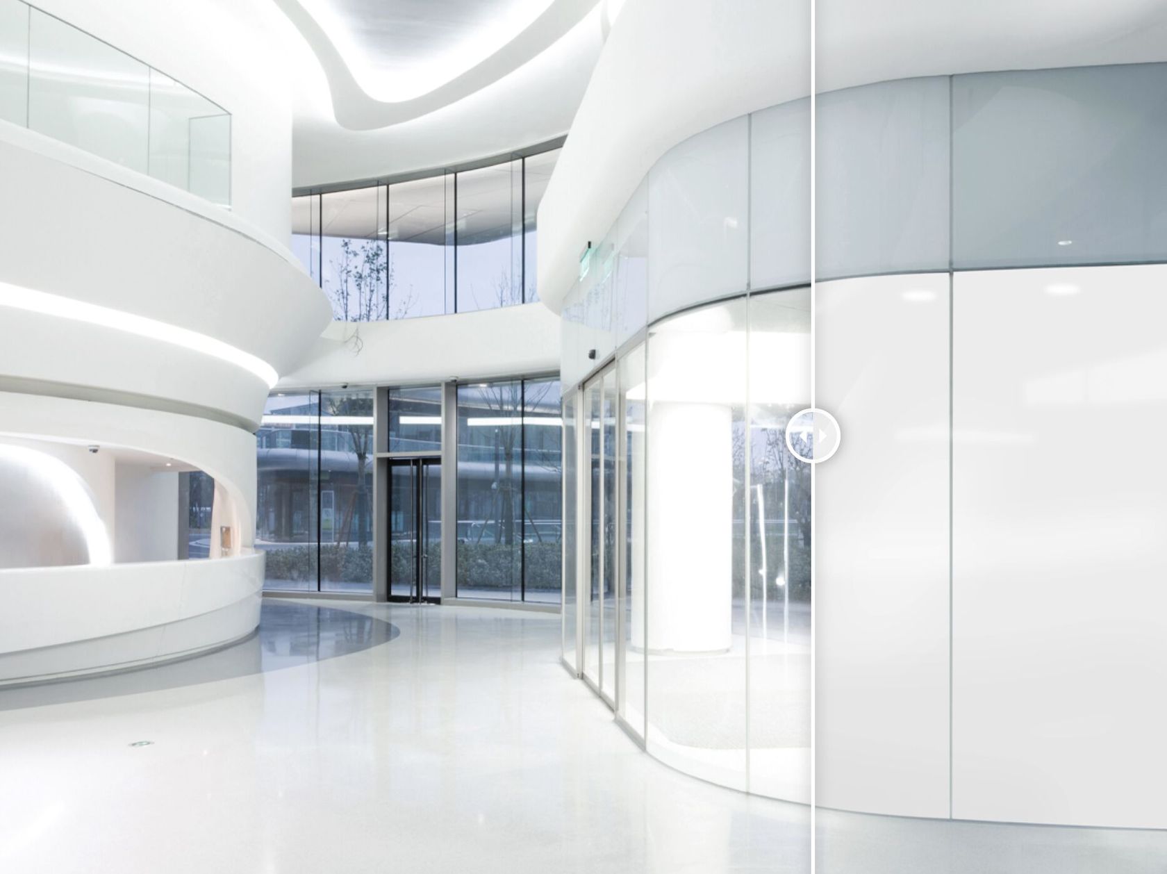 VK DESIGN - GLASS CURVED WALLS Curved glass wall with privacy control ...